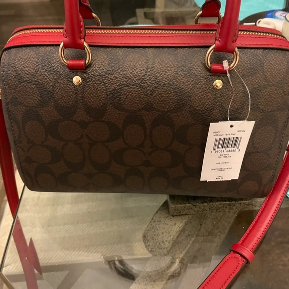 Coach | Bags | Coach Rowan Satchel In Signature Canvas Gold Brown Red ...